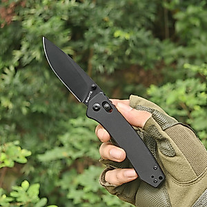 EMHTiii Pocket Knife Folding Knives: 3.14" Stainless Steel Black Blade, G10 Scales