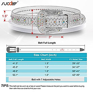 SUOSDEY Men Women Rhinestone Belt Western Cowboy Cowgirl Shine Crystal Diamond Studded Luxury Strap Belts,Silver