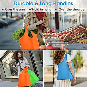 MOWPOG Reusable Grocery Bags, Extra Large Shopping Bags, Colorful Heavy Duty Tote Bag with Handle, Washable Foldable Polyester (5, Red, Orange, Green, Blue, Purple)
