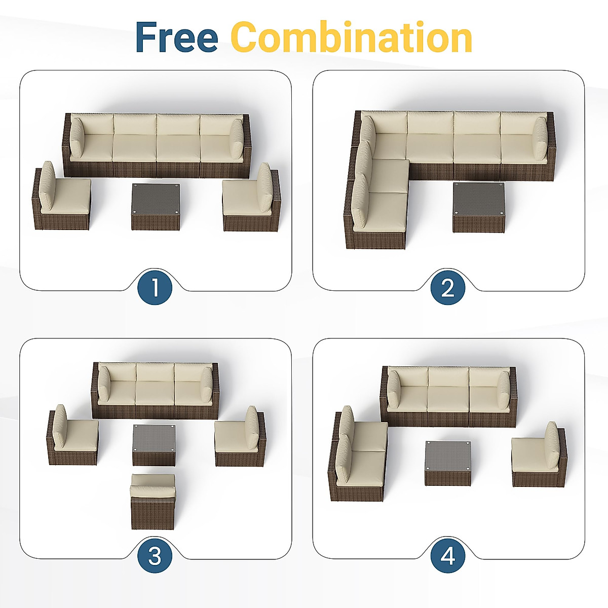 Wisteria Lane 6 Piece Outdoor Patio Furniture Sets, Outdoor Sectional Furniture with Tempered Glass Table and Cushion, Wicker Patio Conversation Sets for Garden Backyard, Grey