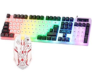 CHONCHOW Gaming Keyboard Mouse Combo Rainbow LED Backlit Ambient Light Illuminated Character Wired USB Keyboard Mice Compatible with Windows XP/7/10 iMac MacBook PS4 PS5 Xbox one(White and Black)