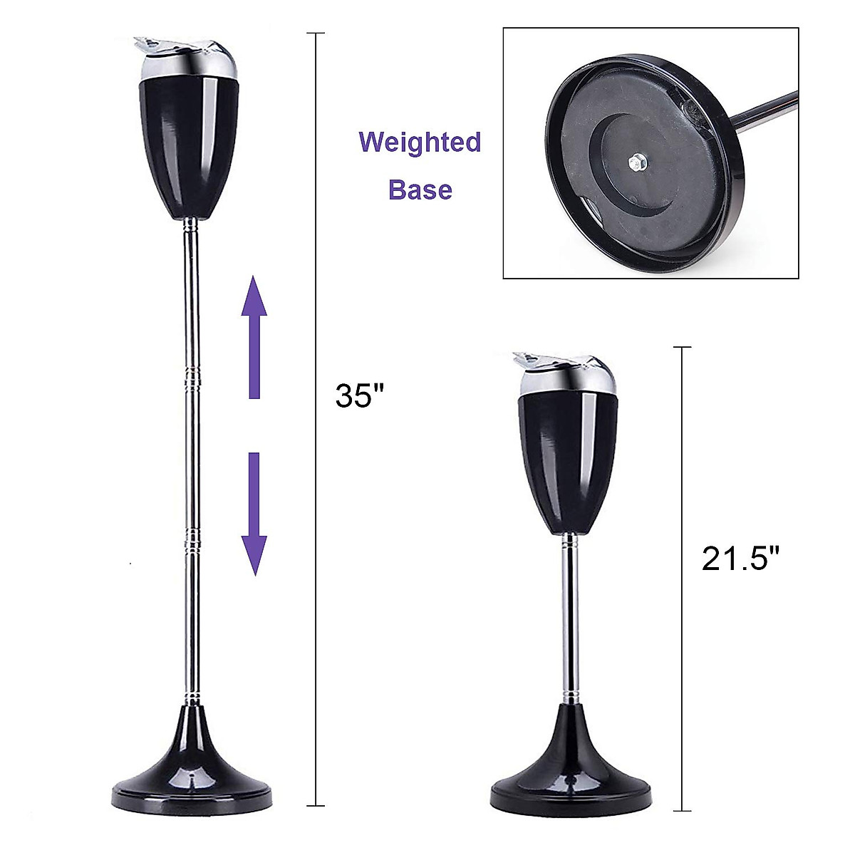 Floor Standing Ash Tray with Lid Adjustable Height from 21.5" to 35" Stainless Steel Contemporary Self-Cleaning Telescopic Smoking Ashtray Cigarette Ashtrays Tall Patio Windproof Ash Holder