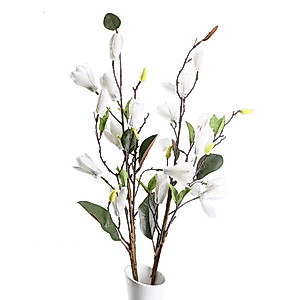 HO2NLE 2PCS Artificial Silk Magnolia Flowers Real Touch Fake Floral Branches Home Garden Restrant Hotel Parties Wedding Table Centenpieces Arrangements Decor Spray in White 30 inches
