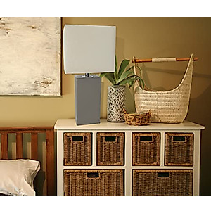 Elegant Designs LT1025-GRY Modern Leather Table Lamp with White Fabric Shade, Gray