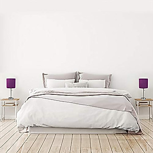 Limelights LC2001-PRP-2PK Brushed Steel Stick Lamp with Charging Outlet and Purple Fabric Shade 2 Pack Table Desk Lamp Set