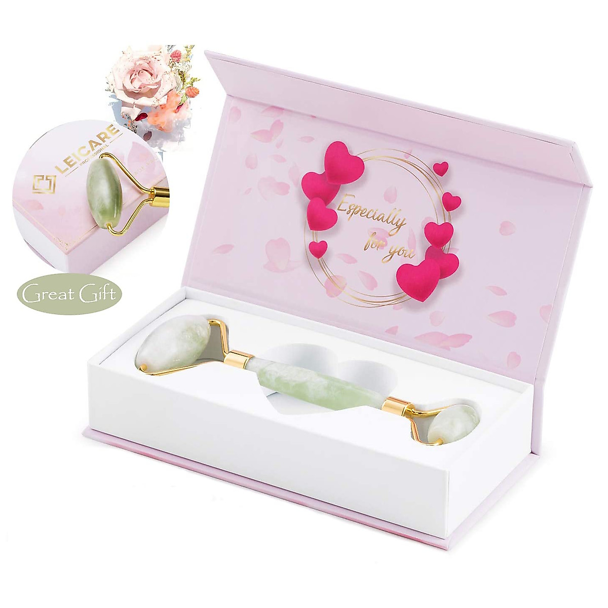 Jade Roller for Face - Jade Facial Roller, Face Roller Skin Care Tool - Under Eye Roller, Face Massager for Women to Remove Wrinkles Puffiness