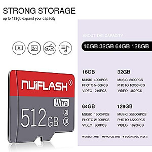 Micro SD Card 512GB Class 10 Memory Card 512GB High Speed TF Card 512GB with A SD Card Adapter for Android Smart-Phones,Tablets,Camera,Drone,Dash Cam