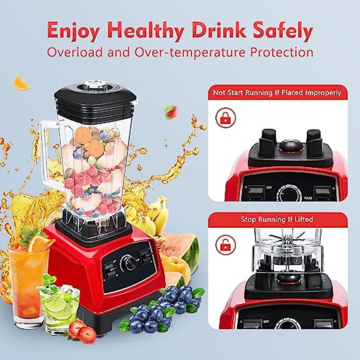 Qiucenmium Countertop Blender,Smoothie Maker Blender 2200W, Blender with 6 Blades and 2L Container, Professional Blender for Shakes and Smoothies, Crushing Ice, Frozen Fruit