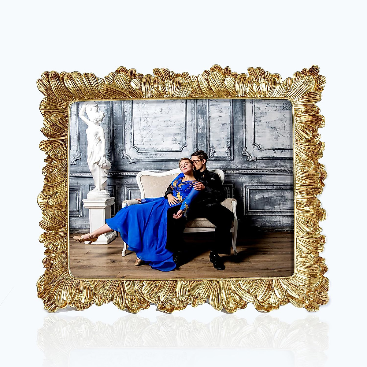 MOMLKFDAY Gold 8x10 Picture Frames Vintage Photo Frame Rose Gold Flower Leaf with Glass Front Antique Picture Frame for Tabletop Wall Hanging (Gold Leaf-8x10)