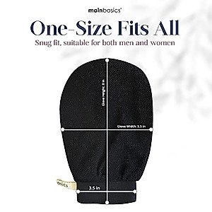 MainBasics Korean Exfoliating Mitts - Dead Skin Remover - Body Exfoliator Scrubber - Deep Exfoliating Gloves for Soft Skin - 100% Viscose Fiber (1 Pair, Black)