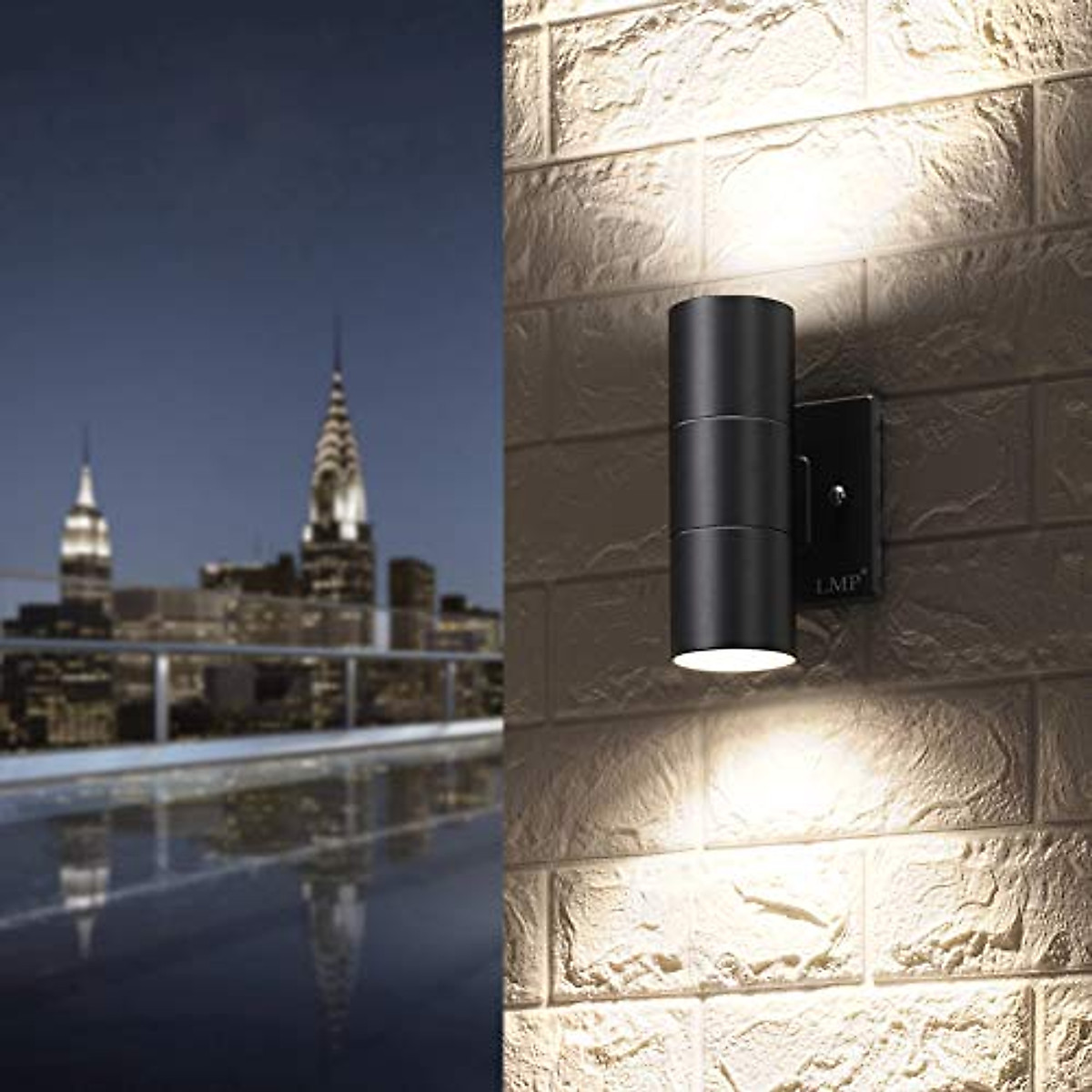 LMP Modern Outdoor Wall Light Porch Light Patio Light with Black Aluminum Finish for Decoration,Garage 2Packs Black