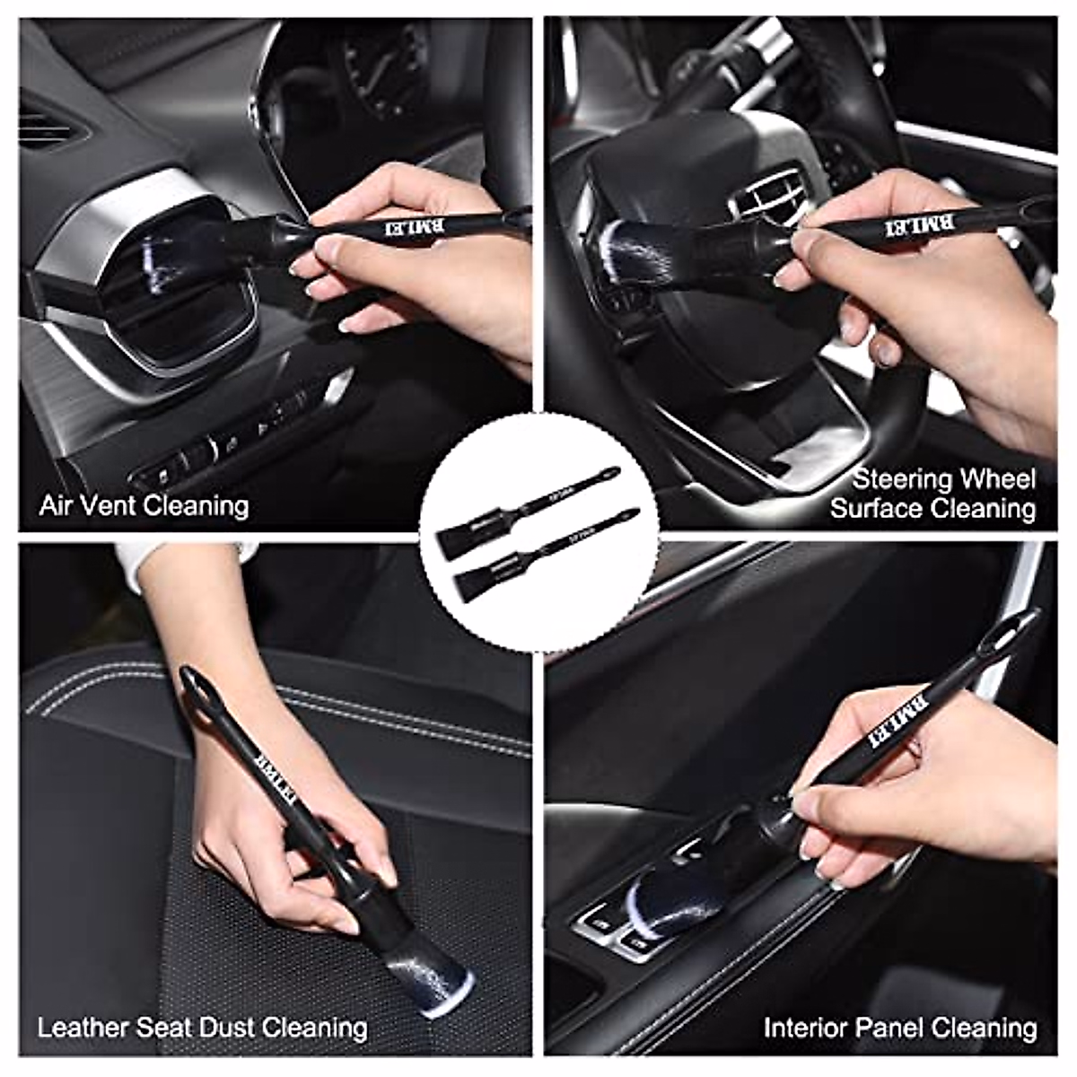 BMLEI 5pcs Car Detailing Brushes Set, Boars Hair Auto Car Detail Brush Kit No Scratch, Ultra Soft Car Duster Brushes Perfect for Interior, Exterior Cleaning, Wheels,Tires,Leather Seats…