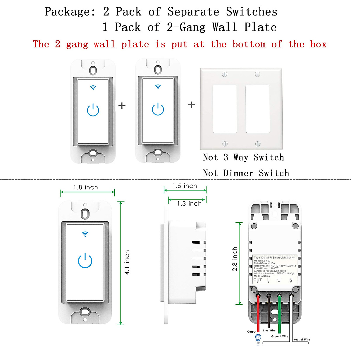 Smart WiFi Wall Outlet Plug, WiFi Wall Socket Duplex Receptacle, 15 Amp with 2 Independent Control, Compatible with Amazon Alexa and Google Home