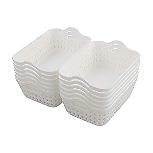 CadineUS Mini Plastic Basket Trays, White, Office Organizer Tray Baskets Set of 12