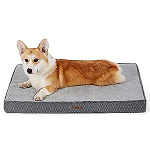 Lesure Large Memory Foam Dog Bed for Crate with Waterproof Liner for Large Dogs Grey - Orthopedic Washable Dog Bed with Removable Cover & Non-Slip Bottom - Cozy Dog Bed for Pet