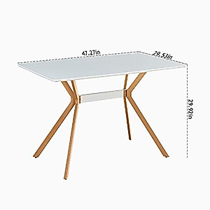 Hommoo Rectangle Dining Table Modern Kitchen Table Tea Coffee Table with White MDF Top and Wood Legs for Kitchen and Dining Room