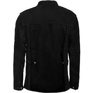 Black Leather Welding Jacket, Heavy Duty FR Heavy Duty Split Cowhide Leahter (Medium, m)