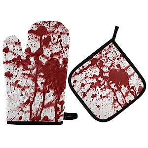 Red Bloody Blood Splashes on White Background Oven Mitts Pot Holders Sets, Heat Resistant Kitchen Oven Gloves, Potholder Hot Pads for Cooking Baking Microwave Grill