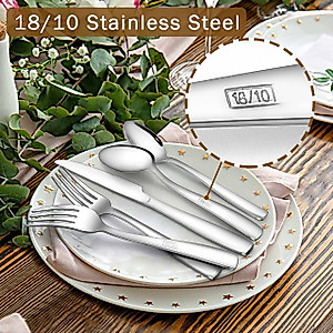 Herogo 18/10 Stainless Steel Silverware Set, 30-Piece Fancy Flatware Cutlery Set for 6, Modern Eating Utensils Tableware Set for Home Restaurant Wedding, Mirror Polished, Dishwasher Safe