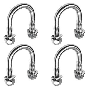 MroMax 4Pcs 304 Stainless Steel M8 Thread Silver Round Bend U Bolts with Nuts and Washers for Fastening Products to 0.98" Dia Pipe