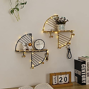WYSRJ Floating Shelves Wall Mounted Half Round Wall Shelf Wood and Metal Semi-Circle Wall Hanging Shelf Decorative Shelves for Wall Living Room Bathroom Kitchen