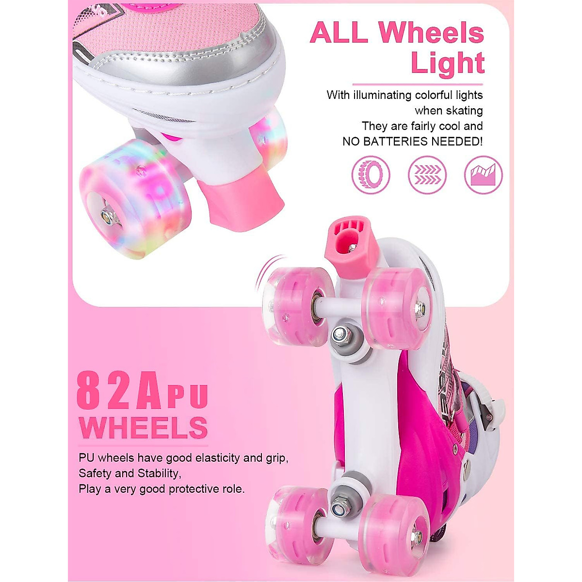 Sowume Adjustable Kids Roller Skates for Girls and Women, All 8 Wheels of Girl's Skates Shine, Safe and Fun Illuminating for Beginner