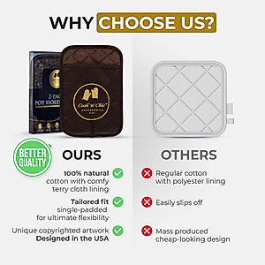 Premium Oven Mitts and Pot Holders - 500°F Heat Resistant - Non Slip Textured Grip - Flexible Soft Terry Cloth Cotton Lining