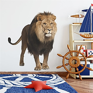 ROFARSO Lifelike Cool Standing Lion Animal Wall Sticker Removable Wall Decal Peel and Stick Wall Art Decoration Home Decor for Nursery Kid Baby Bedroom Living Room Playing Room Mural