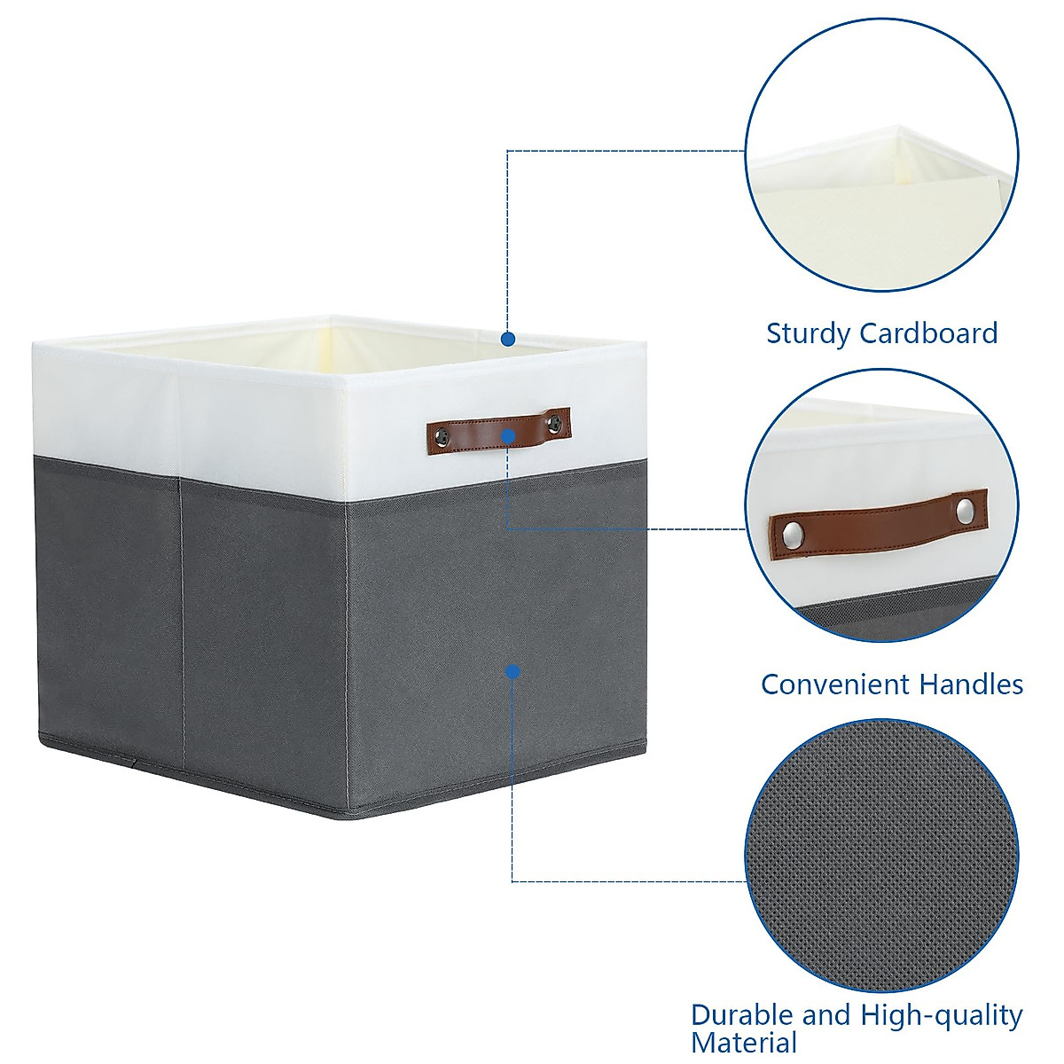 Temary Cube Storage Bins 4Pack Foldable Cube Baskets for Clothes Shelf Storage Basket with Handles, Storage Box Fabric Storage Organizer Bins for Home (White&Grey, 13x15x13 Inch)