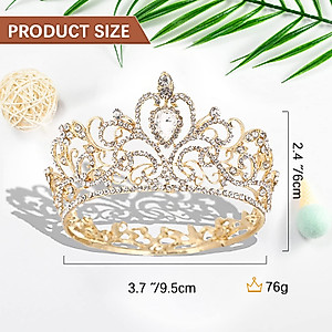 Crown Cake Topper Crystal Quinceanera Crown Princess Tiara for Women and Girls Decoration for Wedding Birthday Baby Shower Bride Hair accessories (Gold)