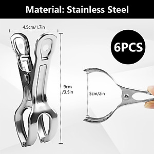 Tokusatsu 6-Pack Kitchen Towel Clips - Stainless Steel Heavy Duty Towel Clip, Ideal for Kitchen, Oven Handle, Bathroom Towel Rack, Dishwasher and Stove to Trevent Towels from Falling Off, Silver