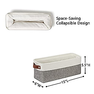 DULLEMELO Small Storage Baskets 15"x6"x5.5", Fabric Storage Bins for Toilet Tank Top [2 Pack], Back of The Toilet Basket (White&Grey)