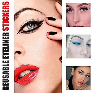 Eyelash Stickers, 4Pairs Reusable Eyeliner and Eyelash Stickers, Self-Adhesive Waterproof Colorful Glitter Invisible Eye Line Strip Stickers, Easy to Wear Women Makeup Eyeliner Sticke (Black)