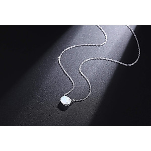 Sterling Silver Opal Necklace, 925 Sterling Silver & 14K White Gold Plating, October Birthstone Necklace, Small Oval Opal Jewelry For Women, Gemstone Necklace, Simple Necklace (White Gold)