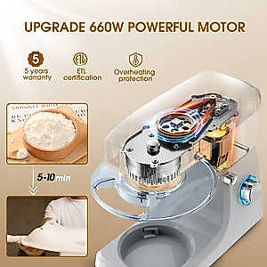 Panti Stand Mixer, 8.5 Qt. 660W 6+P Speed Kitchen Aid with Dough Hooks, Whisk, Beater and Suction Cup Bottom Splash Guard Attachments for Baking Bread, Cookie, Kneading, Dishwasher Safe, Silver