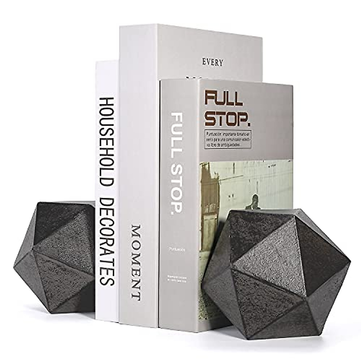 Ambipolar Geometric Decorative Ball Shaped Bookends, Modern Cast Iron Black Bookends for Office Desk, Book Shelf, Room Decor, Home Office, Book Stand or Organizer, Set of 2. Antique Black