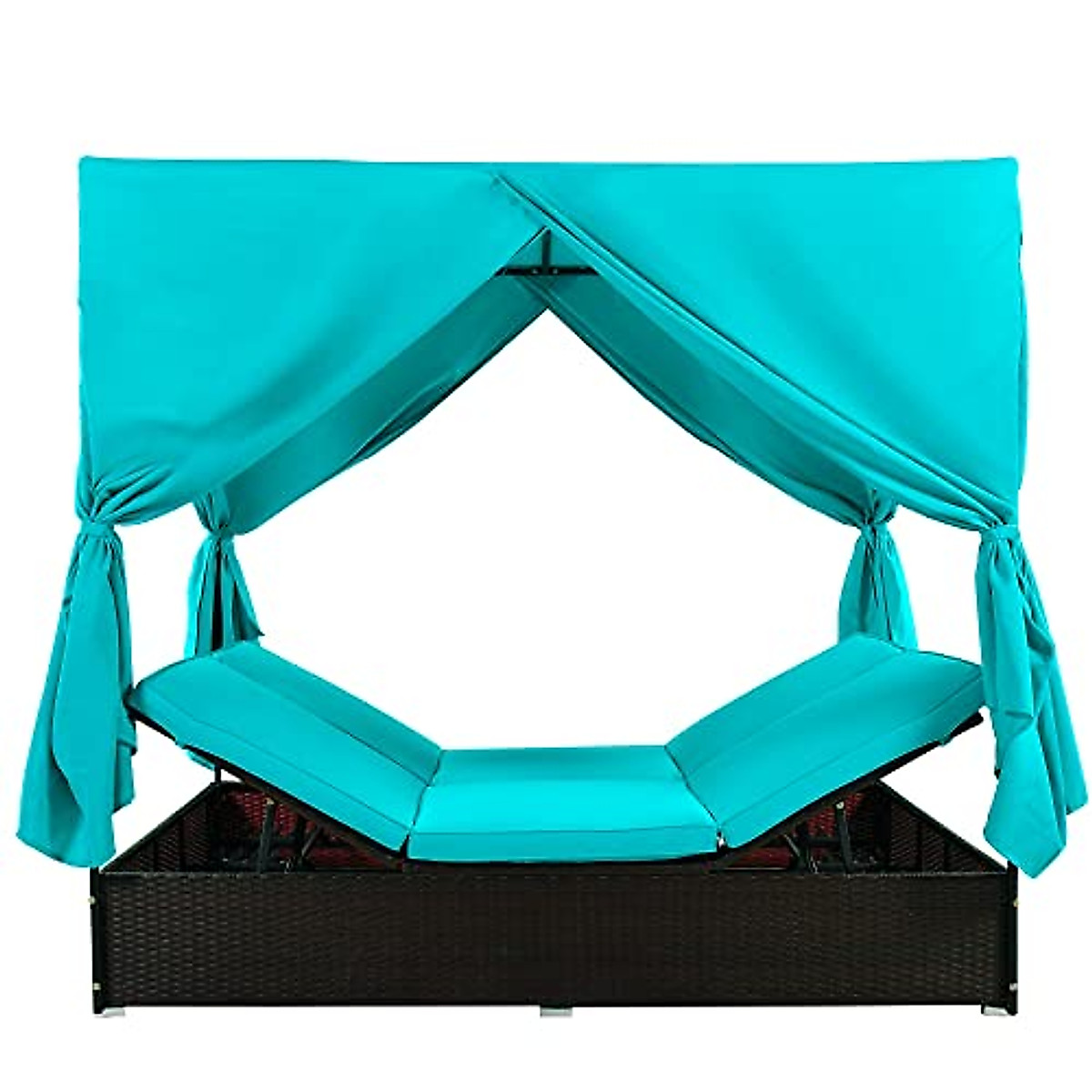 LUMISOL Outdoor Patio Sunbed with Retractable Canopy Sun Lounger Daybed with Curtains Garden Furniture (Blue)