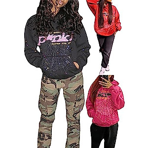 Amiblvowa Y2k Hoodies for Women Man Spider Web Graphic Oversized Hooded Pullover Sweatshirt Sudaderas Gothic Jacket (A Black Pull On, S)