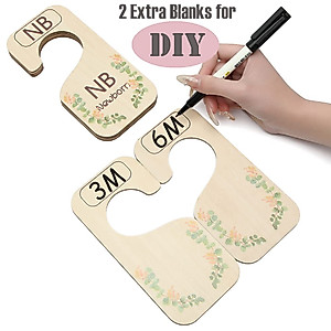 Dabancy Wooden Baby Closet Dividers - Set of 10 from Newborn to Toddler and 2 Blanks with Velvet Bag,Wooden Nursery Closet Dividers for Baby Clothes- [box]