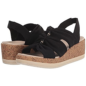 BZees Womens Roma Cork Wedge Beaded Sandal Black Denim 8 M