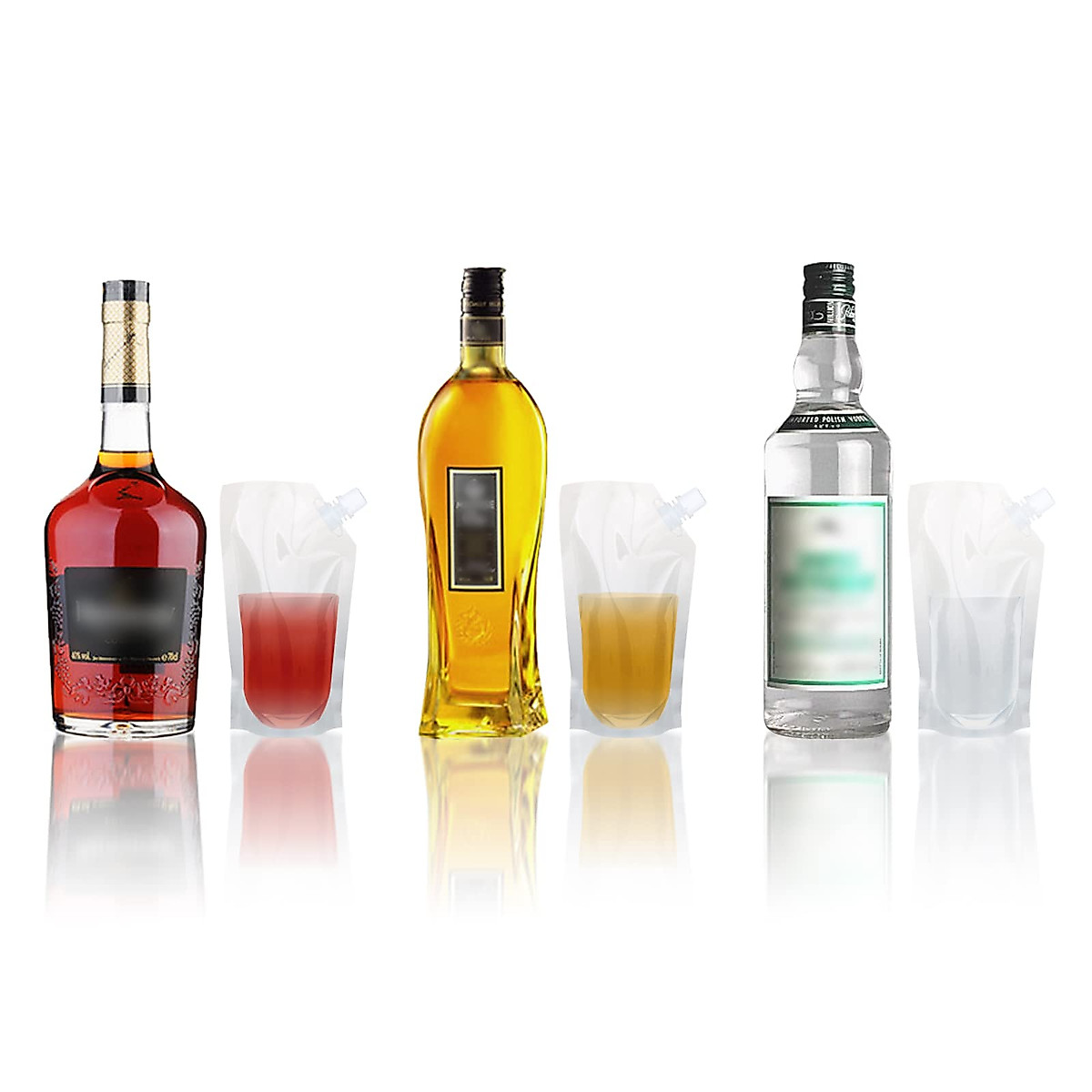 Liquor Flask Concealable And Reusable Cruise Sneak Drink Pouches Travel Drinking Alcohol Plastic Flasks bags with Funnel (16OZ-6PCS)