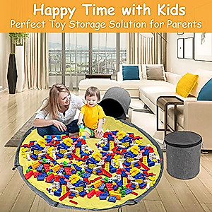 Toy Storage Basket and Play Mat, Toy Storage Bins Toy Storage Organizer waterproof portable Container Bag for Toys Kids Classroom Cleanup Toy Organizer with 59”Removable Play Mat, 12.5”x13.5”