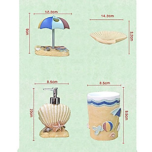 Yiyida Creative Resin Bathroom Set 5pcs in Sea Beach Style Tumbler Soap Dish Soap Dispenser Toothbrush Holder