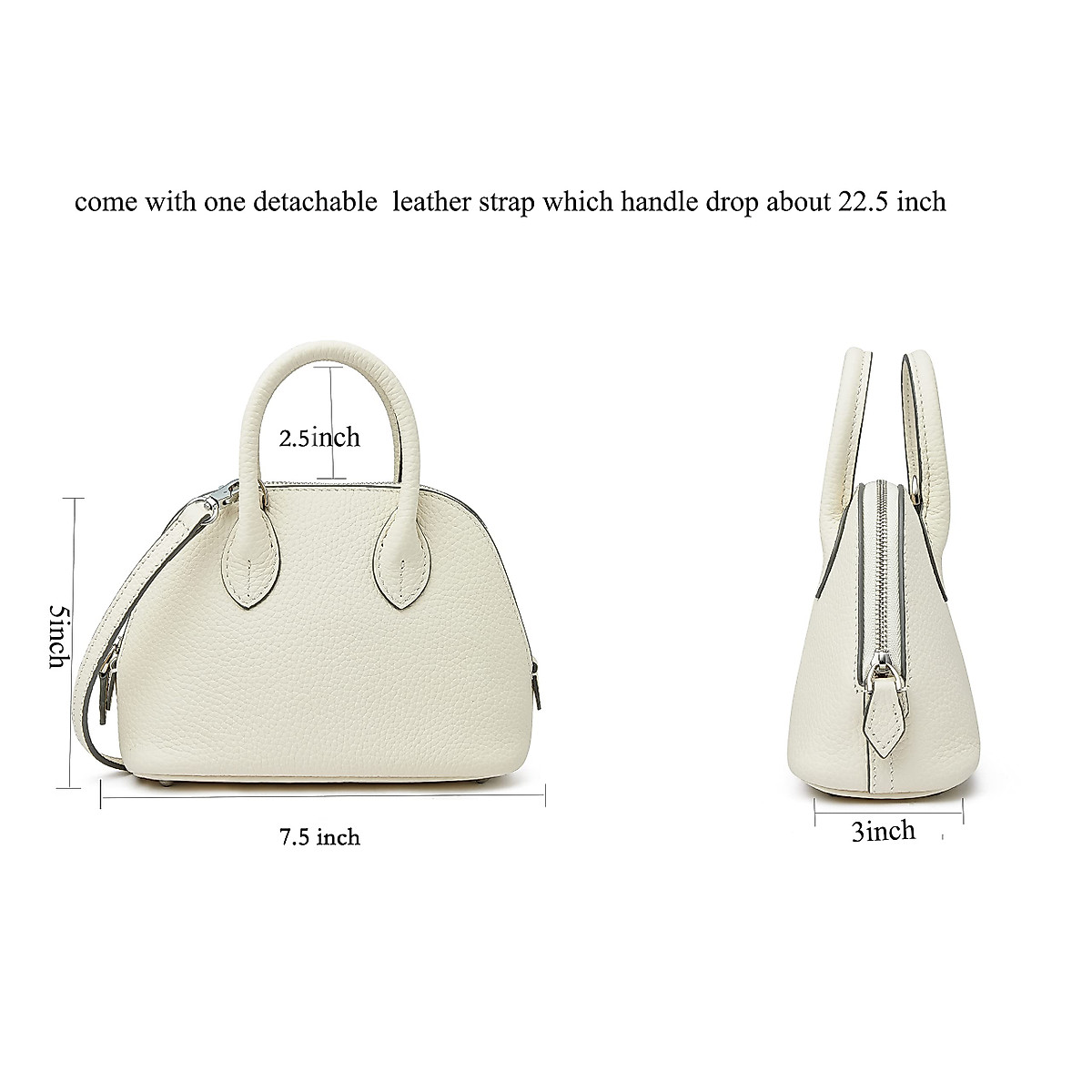DORIS&JACKY Small Leather Dome Crossbody Bag Cute Shell Shape Zip Around Handbags (2-Off White)