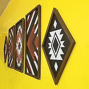 Southwestern Aztec Wall Decor, Geometric Wood Wall Art Print Tribal Boho Western Decorations For Home Living Room Bedroom Nursery Diamond Framed Hanging Farmhouse Style Rustic Artwork Modern(Black)