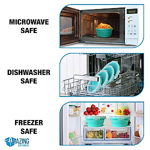 Amazing Containers Collapsible Silicone Food Storage Container Set of 4 with Lids | Stackable | Microwaveable | Freezer, Dishwasher Safe| BPA Free