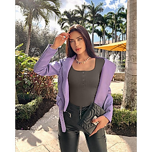 OQQ Women's 2 Piece Sexy Ribbed One Long Sleeve Button Square Neck Top BodySuit, Black,tea Leaf, Small