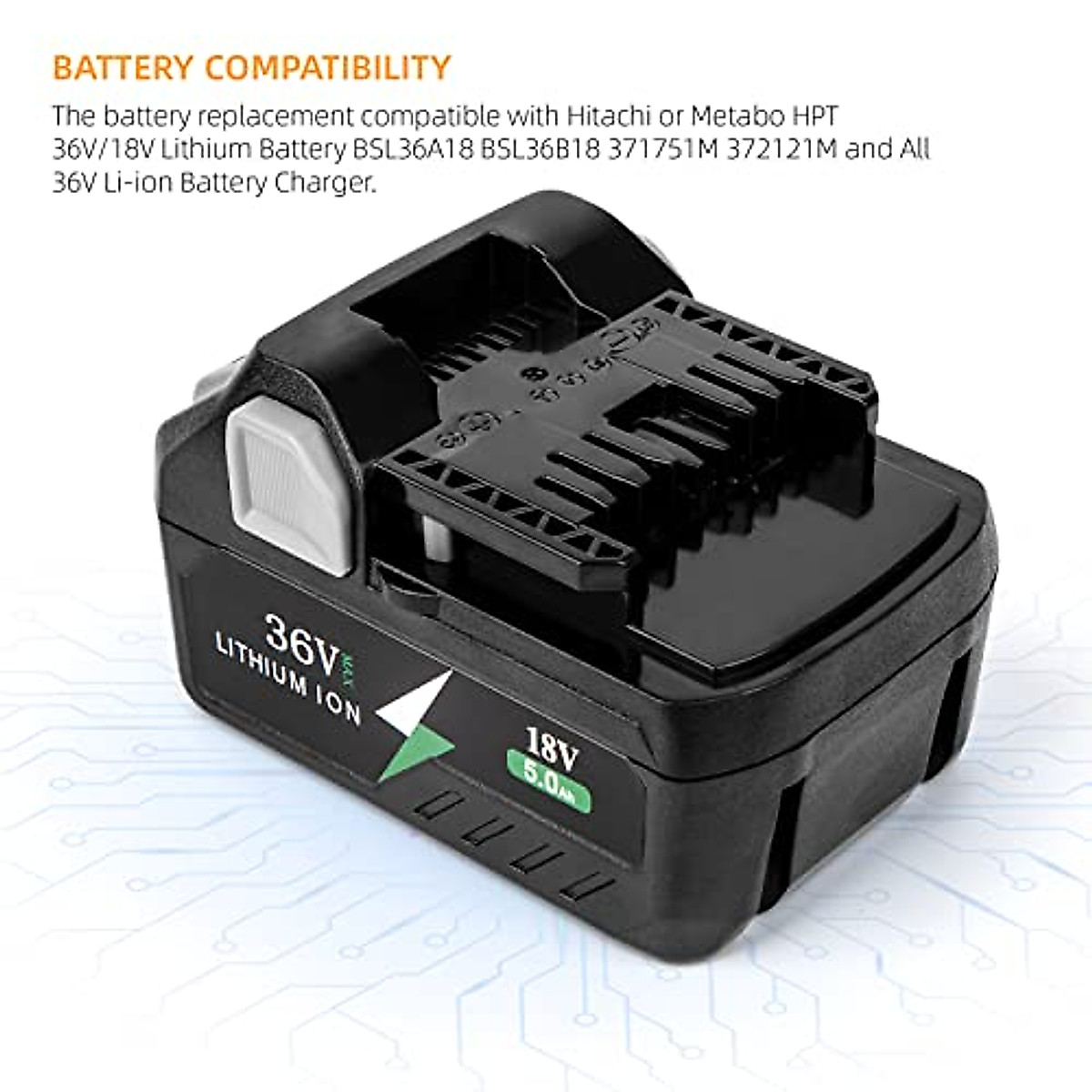 Wodeuibr 36V/18V 5.0Ah Replacement for Metabo HPT Battery,Li-Ion Battery MultiVolt 371751M 372121M BSL36A18 BSL36B18 Cordless Power Tools,5000mAh Large Capacity Battery