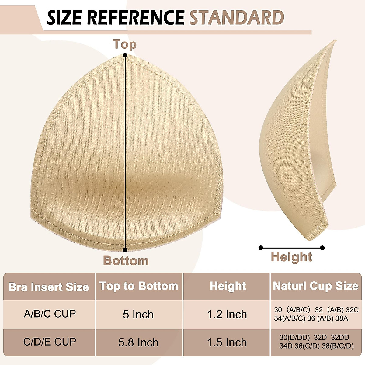 Fypxd 6 Pairs Removeable Bra Pads Inserts Push up for Sport Bra and Bikini Tops Beige