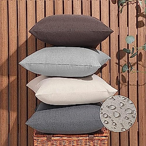 WEMEON Outdoor Waterproof Pillow Covers20x20in Set of 4, Solid Color Pillows Decorative Square Patio Furniture Pillows for Couch Patio Balcony Tent Garden(Neutral)